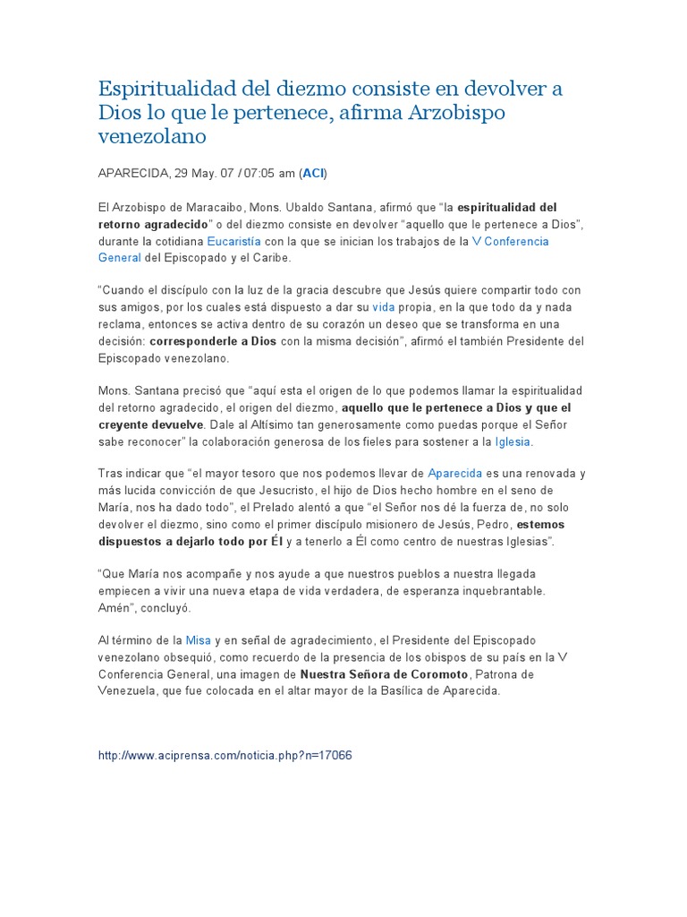 Espiritualidad del Diezmo en la Iglesia | PDF | Iglesia Católica | Diezmo