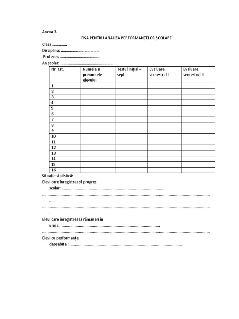 Fisa de Monitorizare Anexa 3 | PDF
