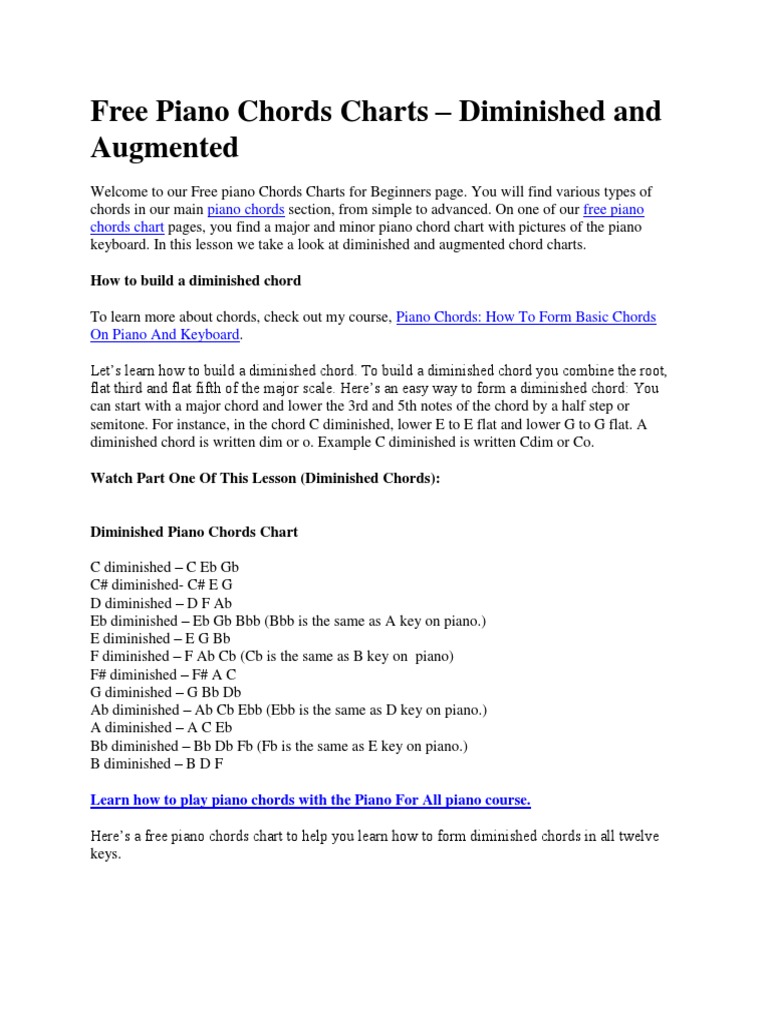 Free Piano Chords Charts - Diminished and Augmented | PDF | Chord ...