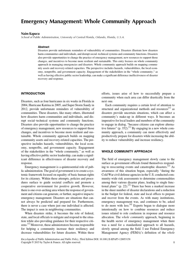 Emergency Management: Whole Community Approach | PDF | Emergency ...