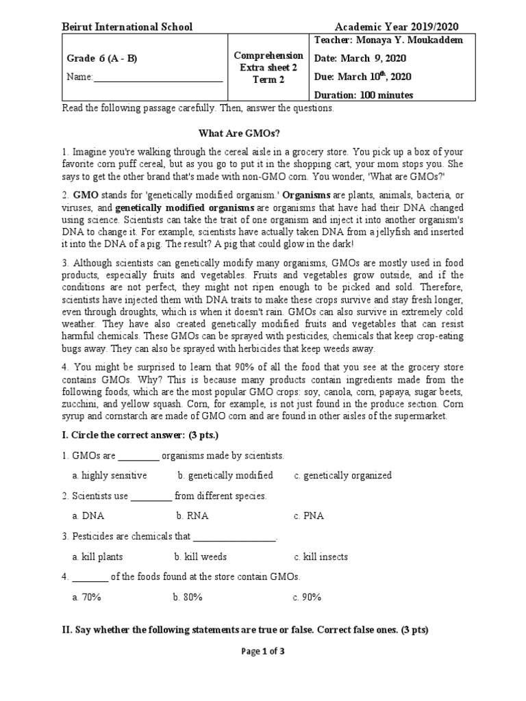 Comprehension Passage About GmOS | PDF | Genetically Modified Organism ...