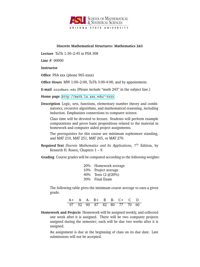 Discrete Mathematical Structures ASU | PDF | Test (Assessment) | Logic