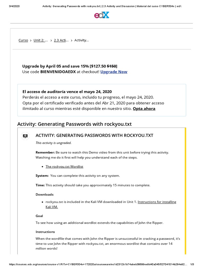 Activity - Generating Passwords With Rockyou - TXT - 2.3 Activity and ...