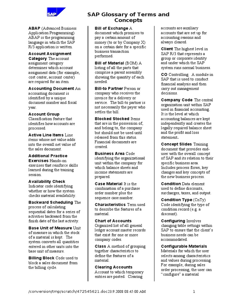 SAP Glossary of Terms and Concepts | PDF | Receipt | Inventory