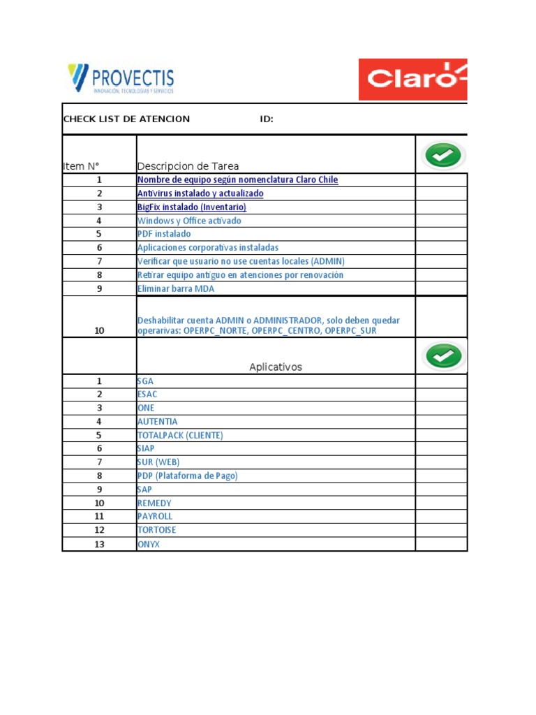 Checklist de Configuración de Equipos | PDF