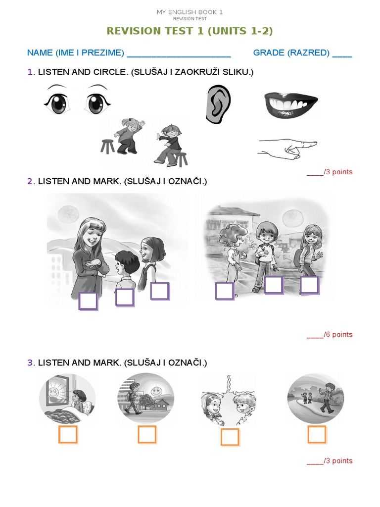 MY ENGLISH BOOK 1 - Revision Tests | PDF