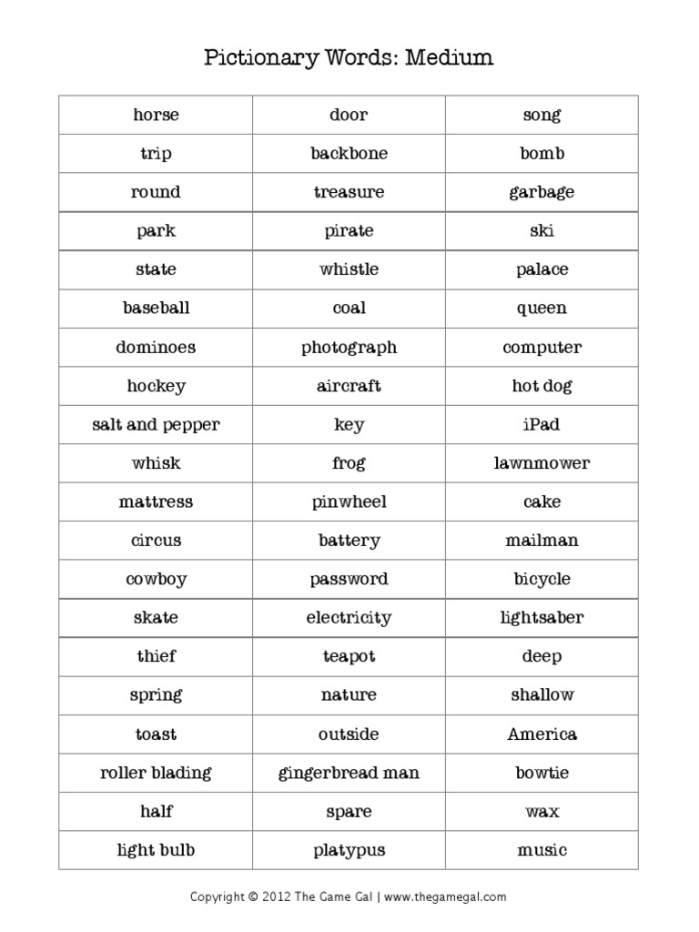 Pictionary Words Medium PDF | PDF