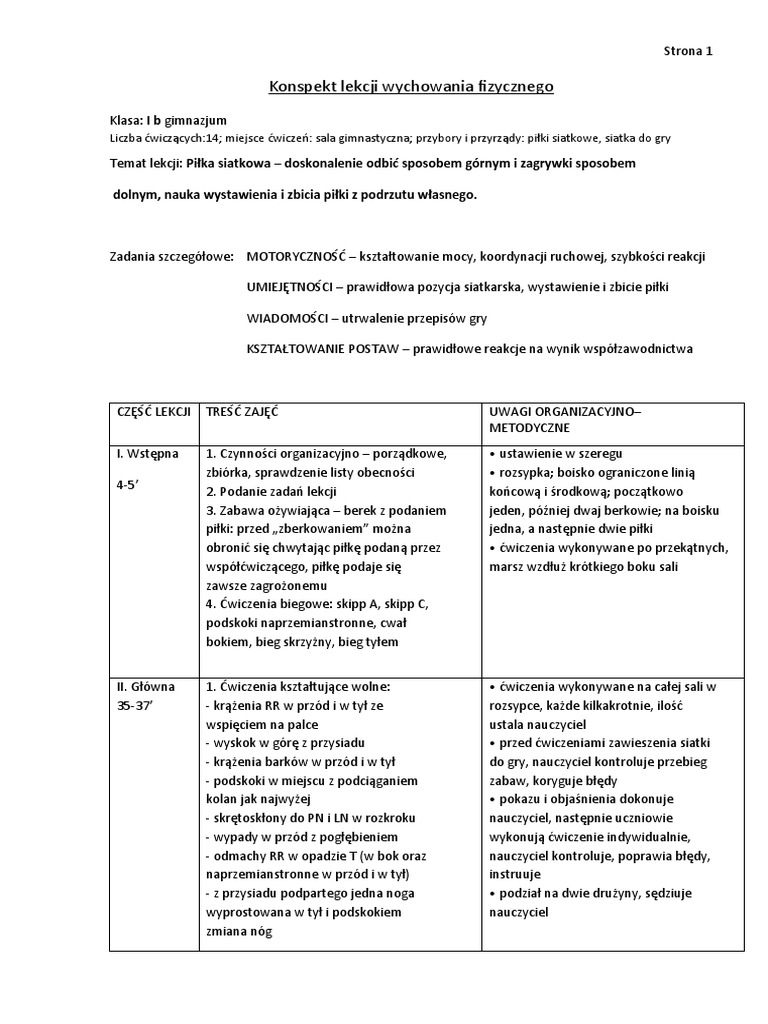 Konspekt Wychowania Fizycznego | PDF