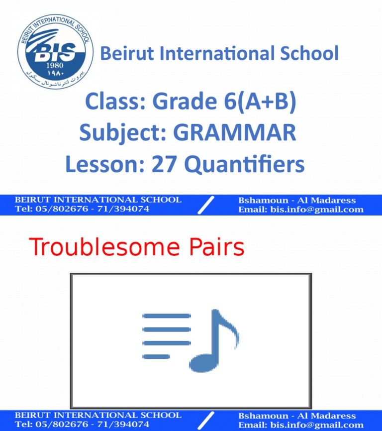 Beirut International School: Class: Grade 6 (A+B) Subject: GRAMMAR ...