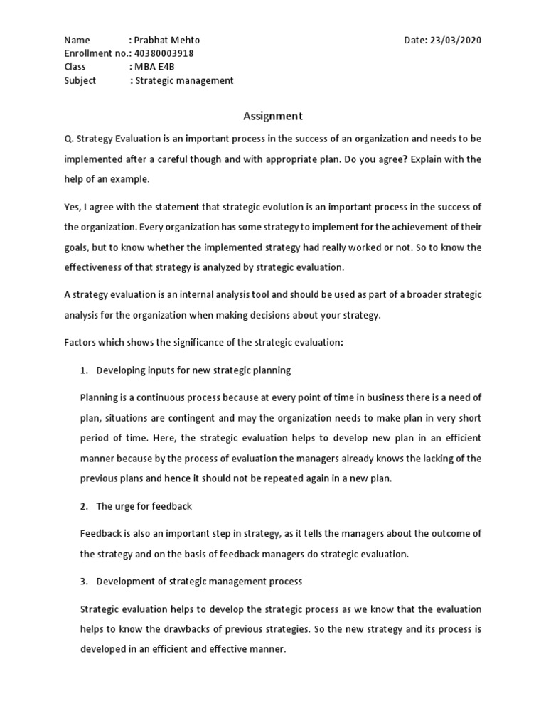 Strategic Management Assignment | PDF | Strategic Management ...