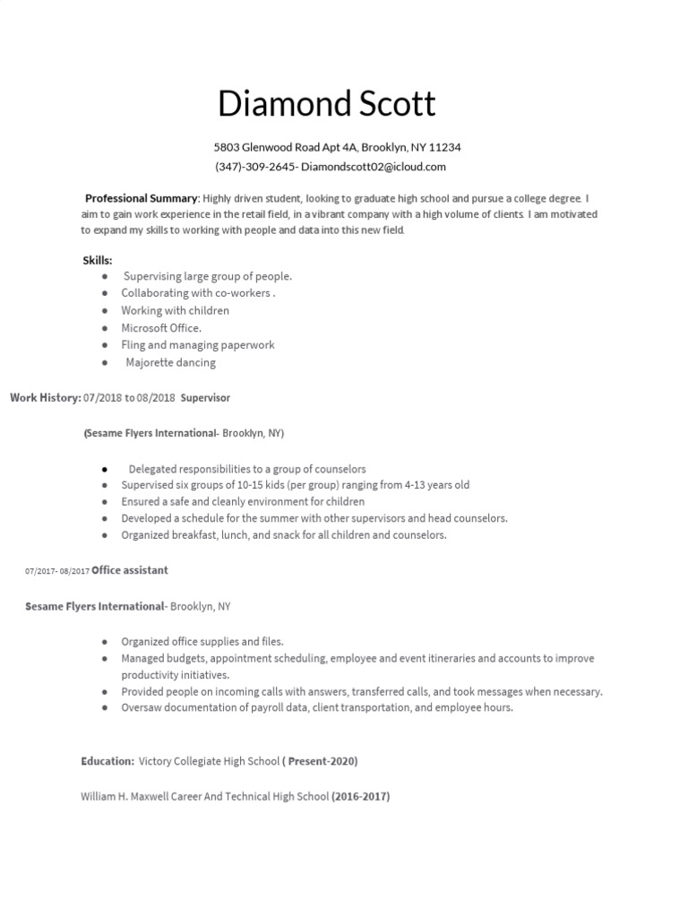 Diamond Scott Resume PDF | PDF | Business | Computing And Information ...