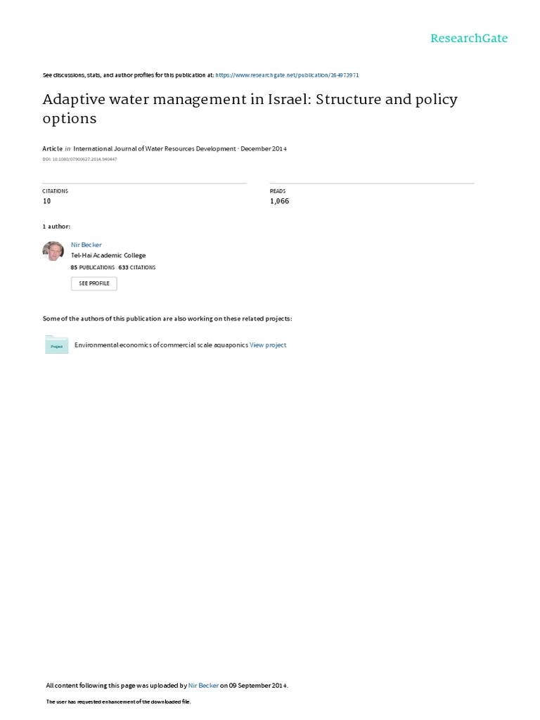 Adaptive Water Management in Israel: Structure and Policy Options | PDF ...