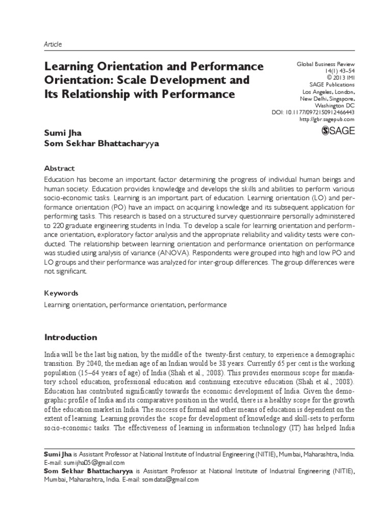 Learning Orientation and Performance Orientation: Scale Development and ...