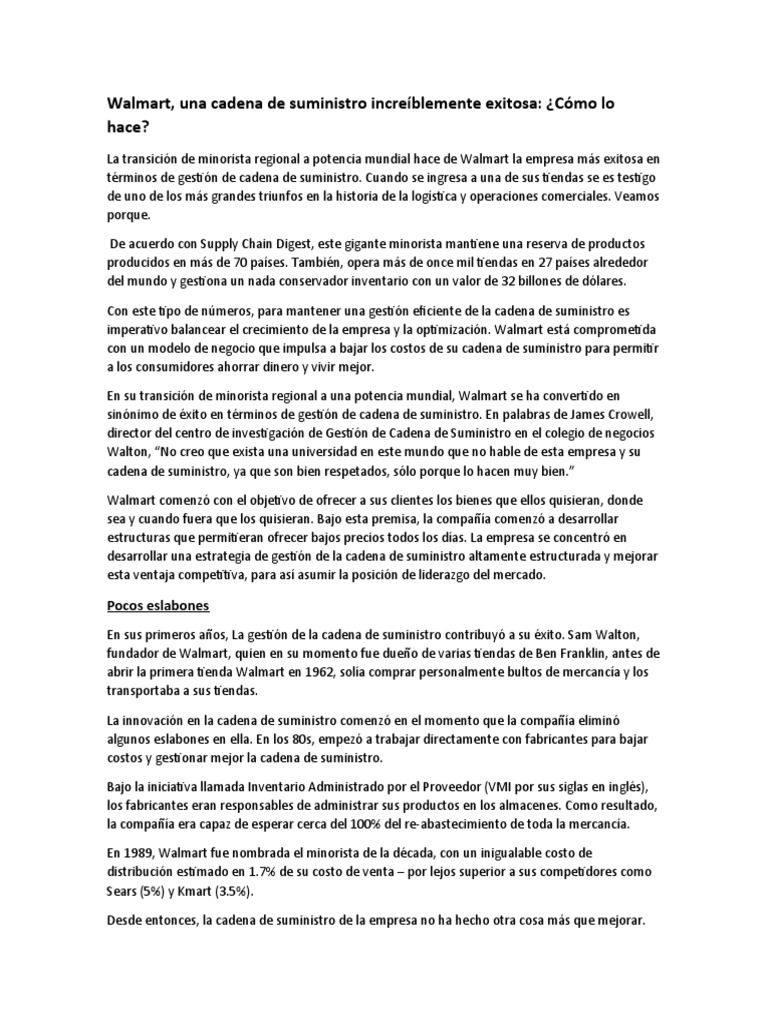 CADENA DE SUMINISTRO DE Walmart1 | PDF | Walmart | Logística