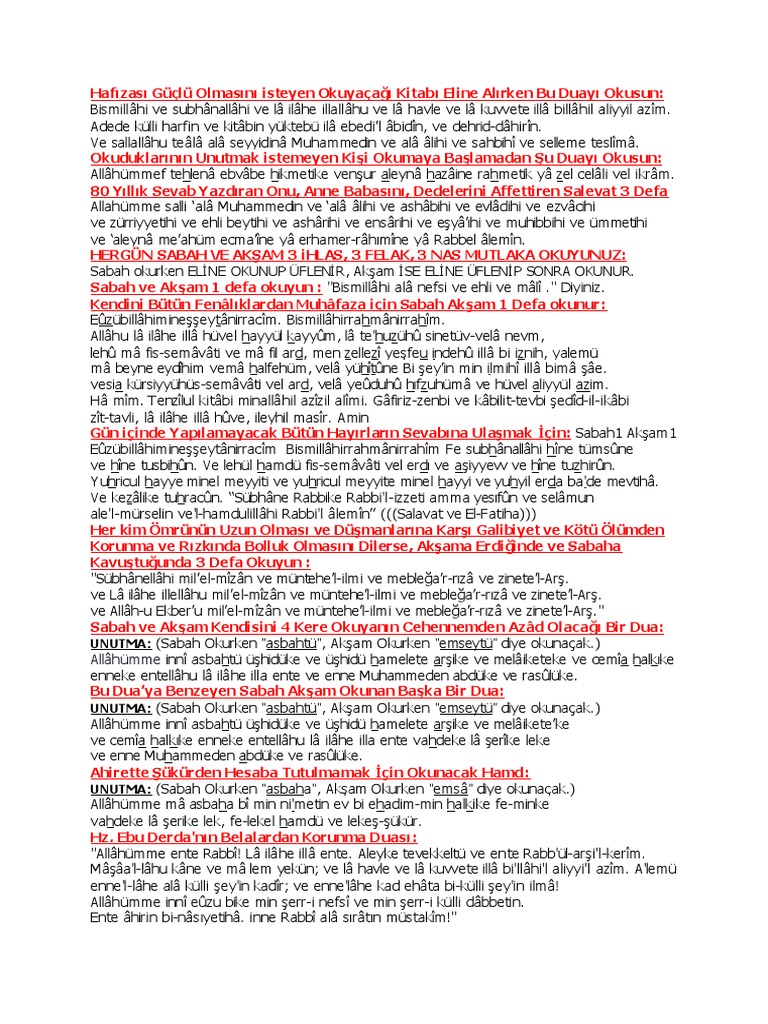 Sabah Ve Akşam Dualari | PDF