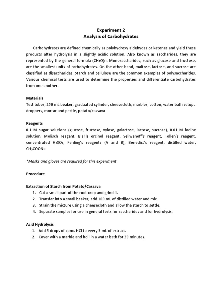 Biochem-Experiment 2-Carbohydrates | PDF | Carbohydrates | Glucose