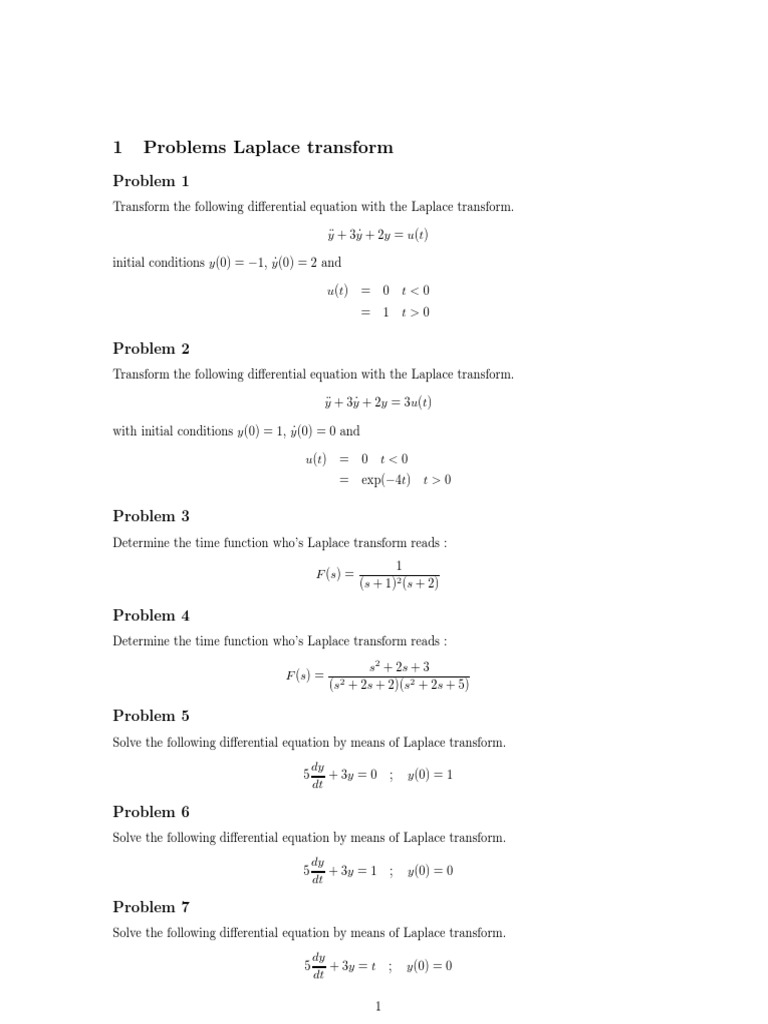 1 Problems Laplace Transform: Problem 1 | PDF | Mathematical Relations | Analysis