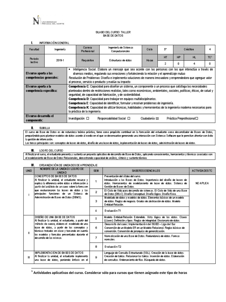 Silabo | PDF | SQL | Bases de datos