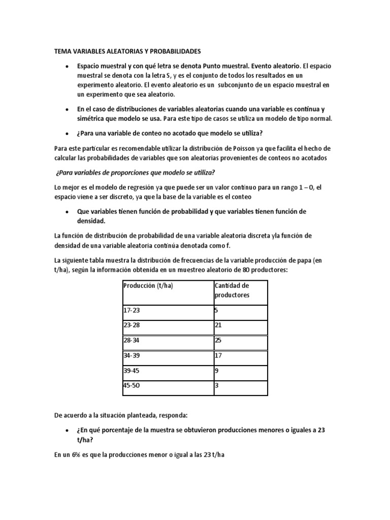 Tema Variables Aleatorias y Probabilidades | PDF | Variable aleatoria | Distribución de probabilidad