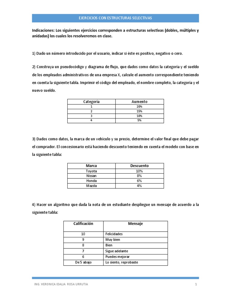 Ejercicios-Estructuras Selectivas (Multiples y Anidadas-Clase) | PDF | Algoritmos | Informática ...
