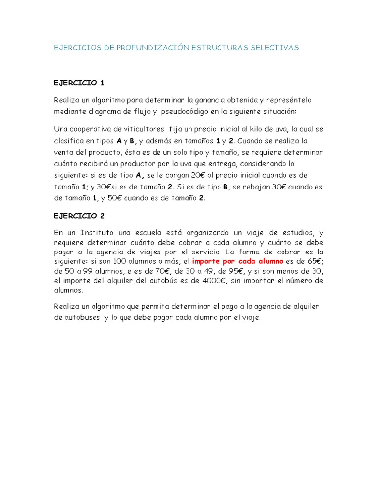 Ejercicios de Profundizacic3b3n Estructuras Selectivas | PDF