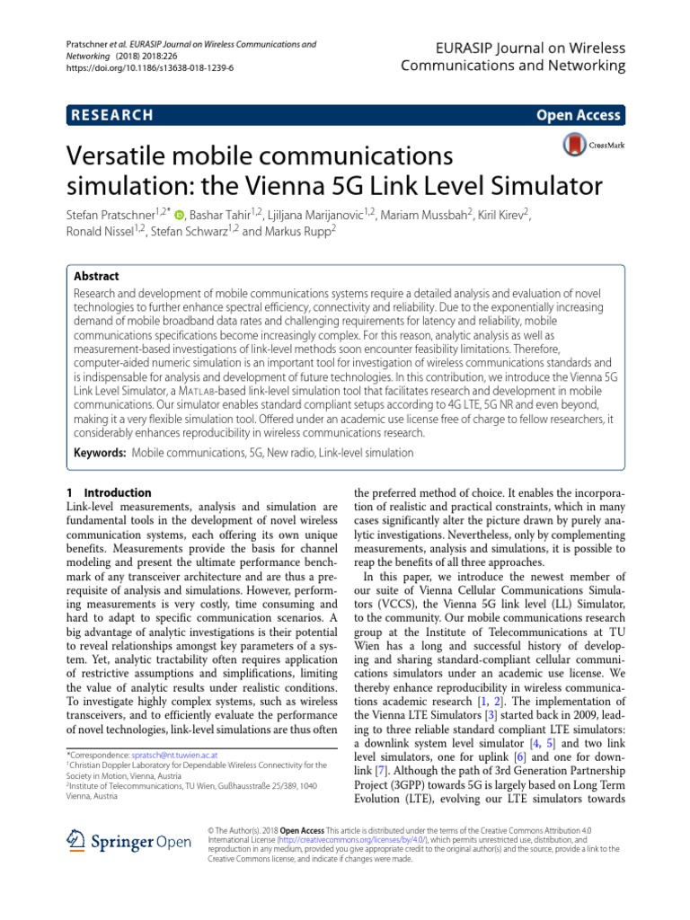 Versatile Mobile Communications Simulation: The Vienna 5G Link Level ...