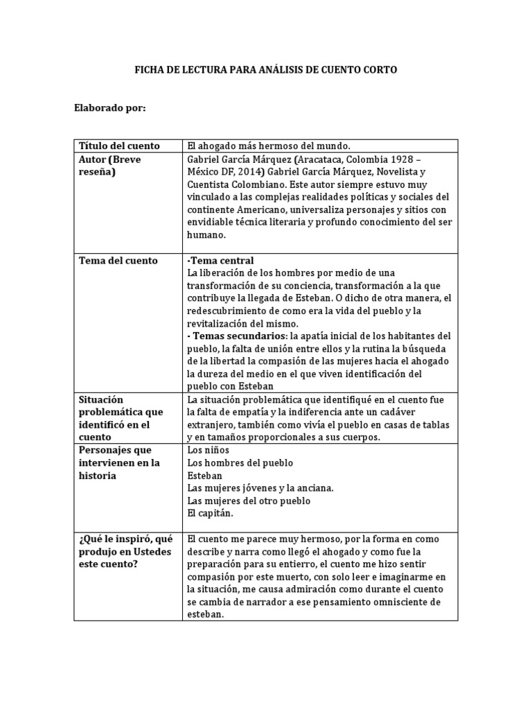 FICHA DE ANALISIS DE CUENTO CORTO - Edwin Duarte | PDF