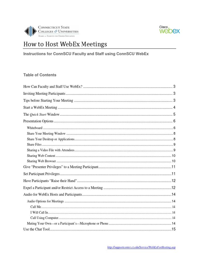 How To Host Webex Meetings: Instructions For Connscu Faculty and Staff ...