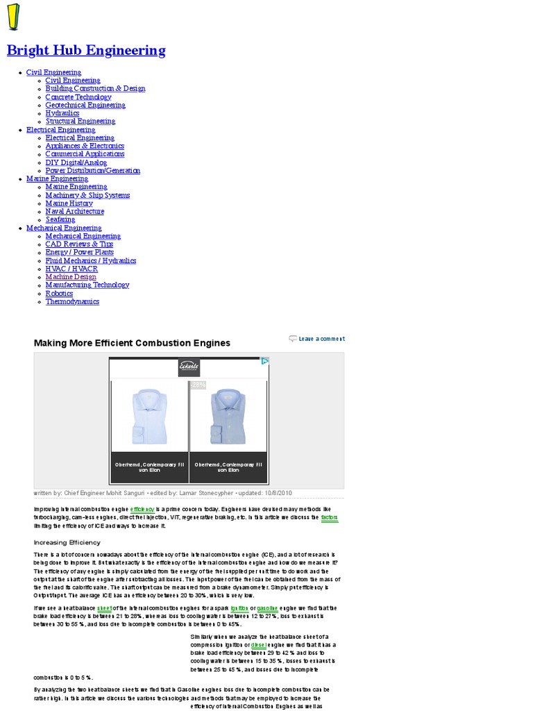 How To Improve Internal Combustion Engine Efficiency | PDF | Engines ...