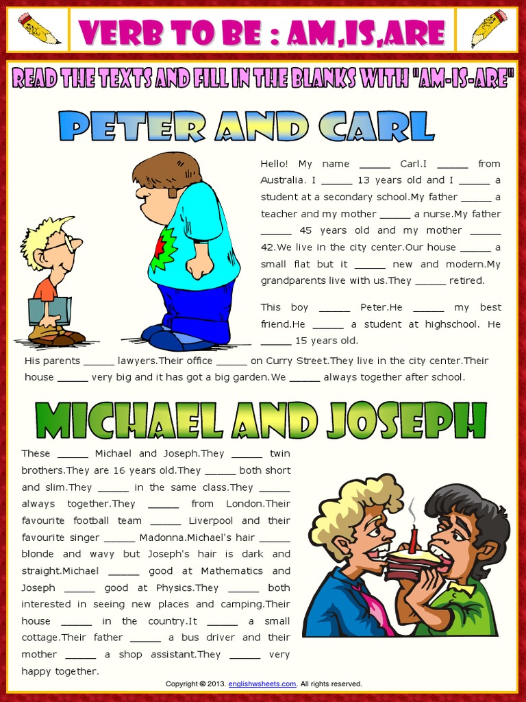 English 8 Verb To Be Am Is Are Worksheet | PDF