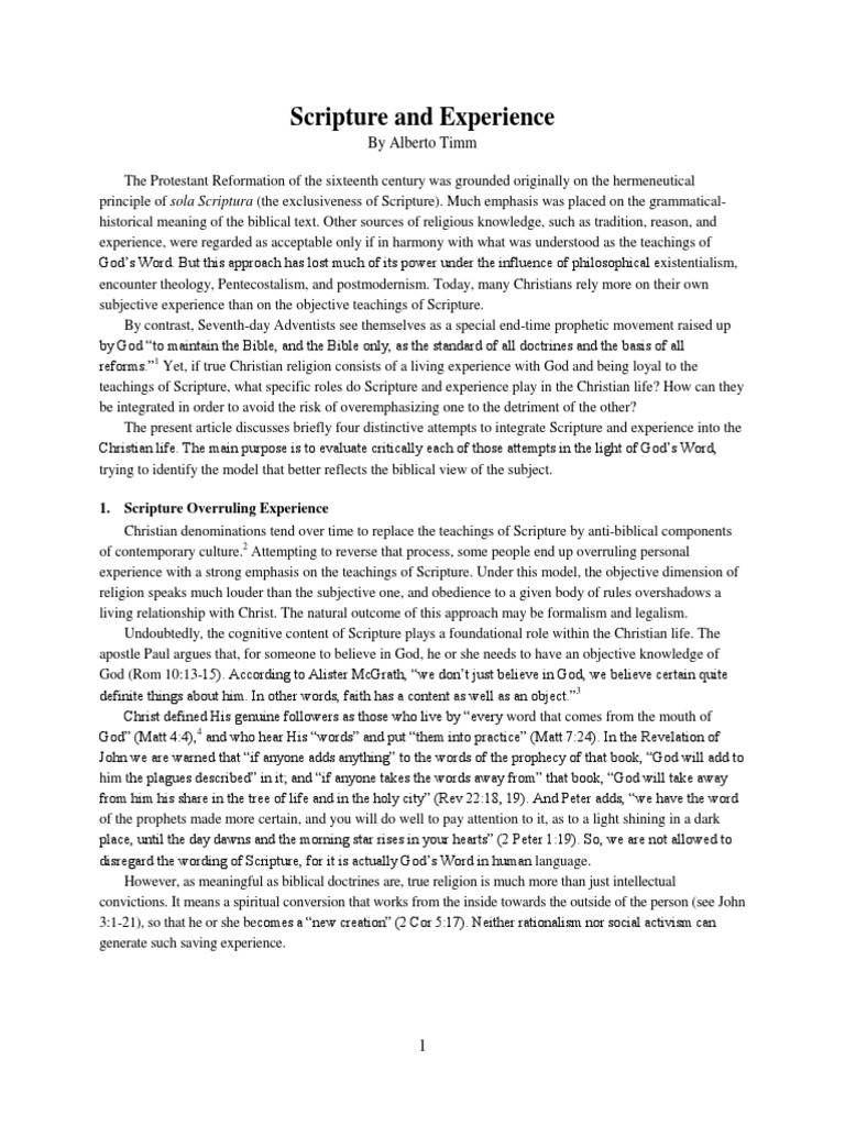 Scripture and Experience | PDF | Bible | Sola Scriptura