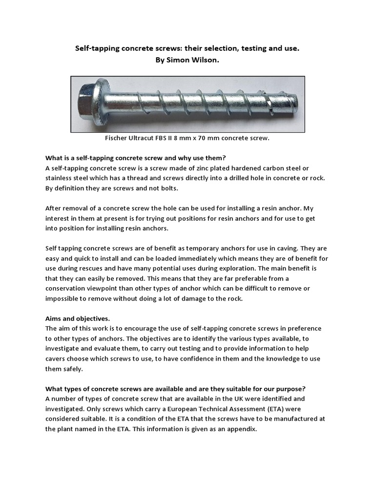 Self Tapping Concrete Screws Article2 | PDF | Screw | Anchor
