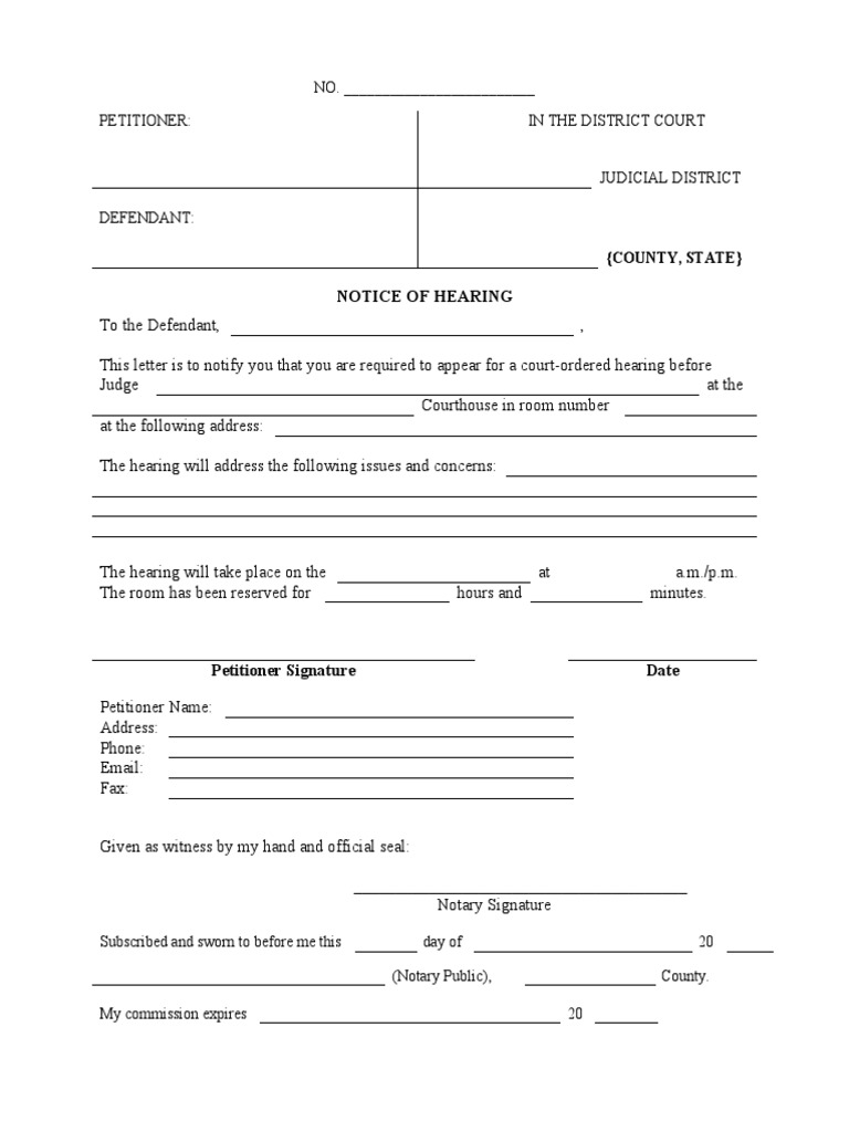 Notice of Hearing: NO. - Petitioner: in The District Court | PDF