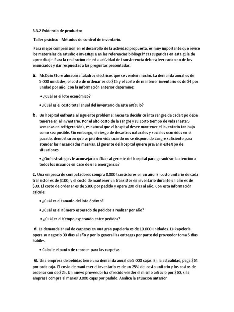 Acti #3 Taller Sistema de Inventarios | Descargar gratis PDF | Inventario | Hospital