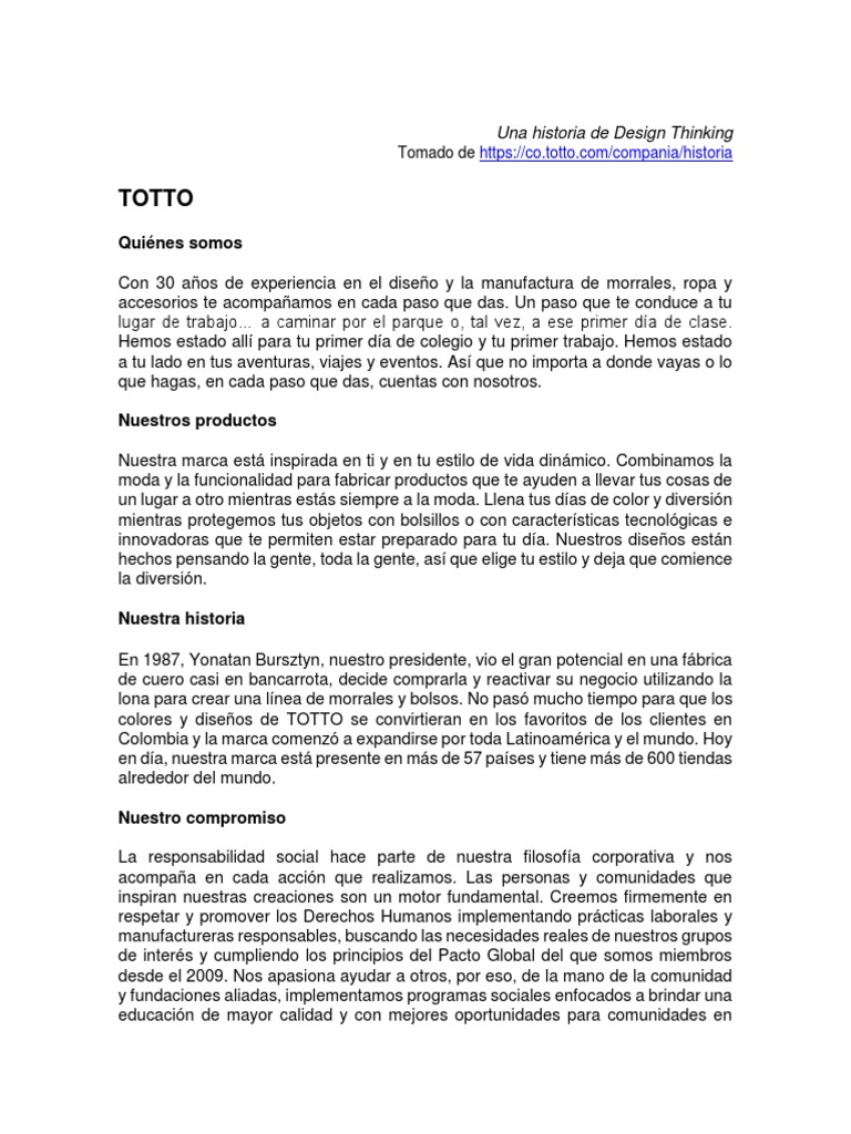 Historia de TOTTO y su Design Thinking | PDF | Marca | Moda