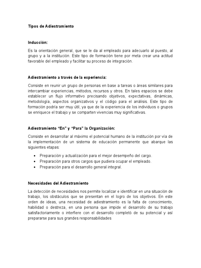 Tipos de Adiestramiento | PDF | Gestión de recursos humanos | Aprendizaje