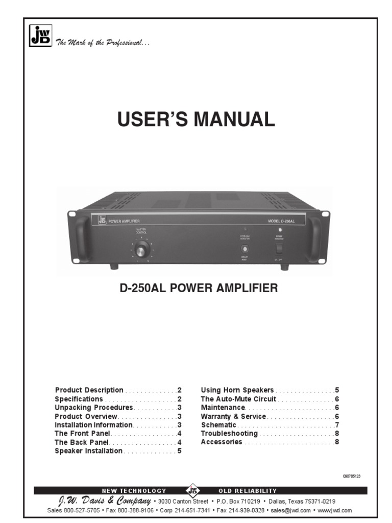 JW Davis D-250AL Power Amplifier | PDF | Loudspeaker | Amplifier