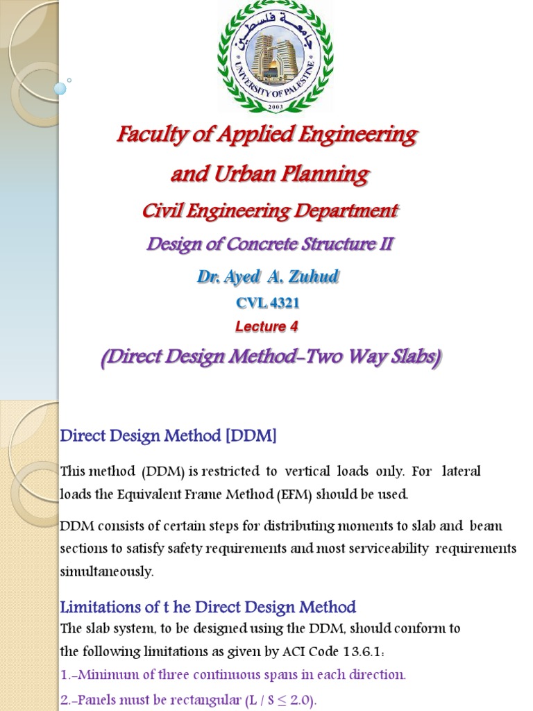 Lecture 4 Two Way slab-DDM - Direct Design Method | PDF | Beam (Structure) | Applied And ...