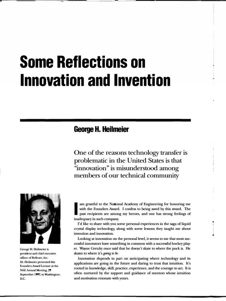 Some Reflections On Lnnovation and Lnvention: George H. Heilmeier | PDF ...