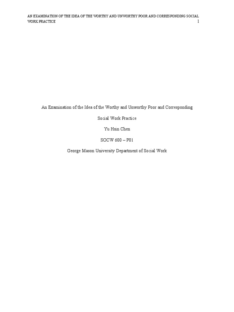 An Examination of The Idea of The Worthy and Unworthy Poor and ...