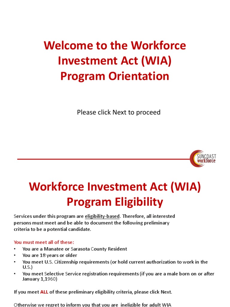 WIA-Program-Eligibility - Info-Session | PDF | Employment | Pell Grant