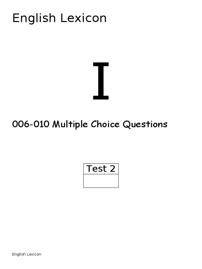 English Lexicon: 006-010 Multiple Choice Questions | PDF | Emancipation Proclamation | Traffic