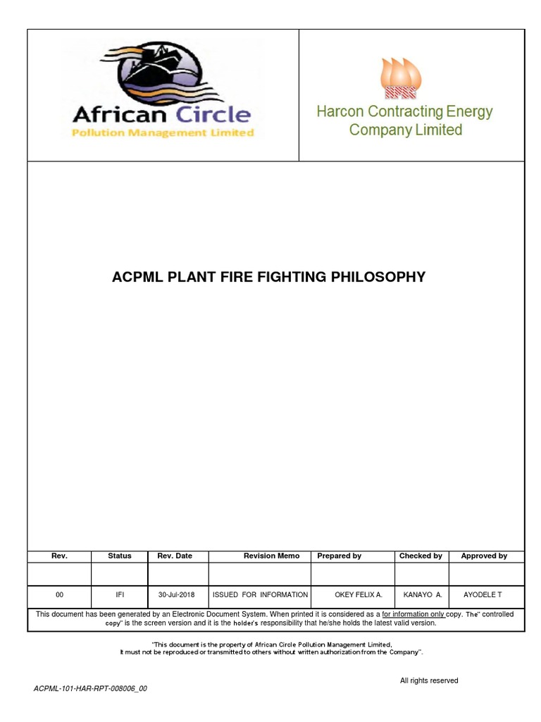 Acpml Plant Fire Fighting Philosophy | PDF | Fire Sprinkler System ...