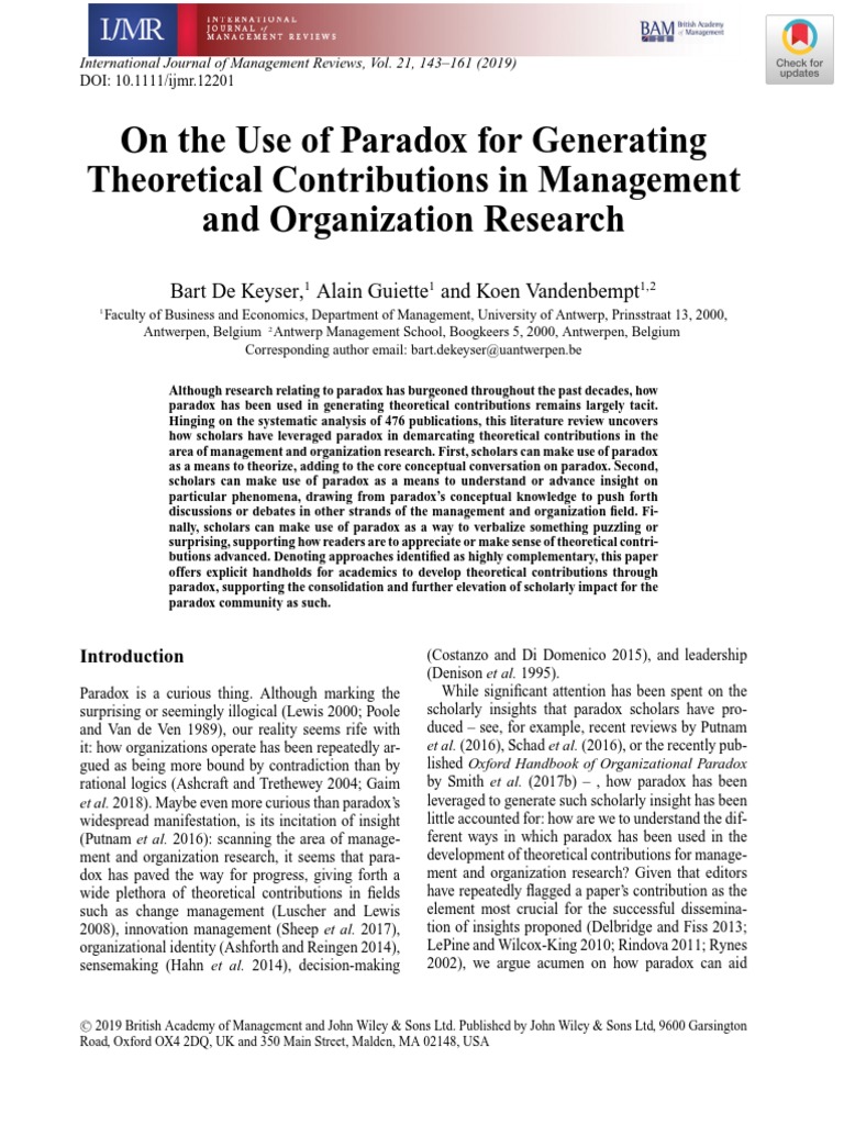 On The Use of Paradox For Generating Theoretical Contributions in ...