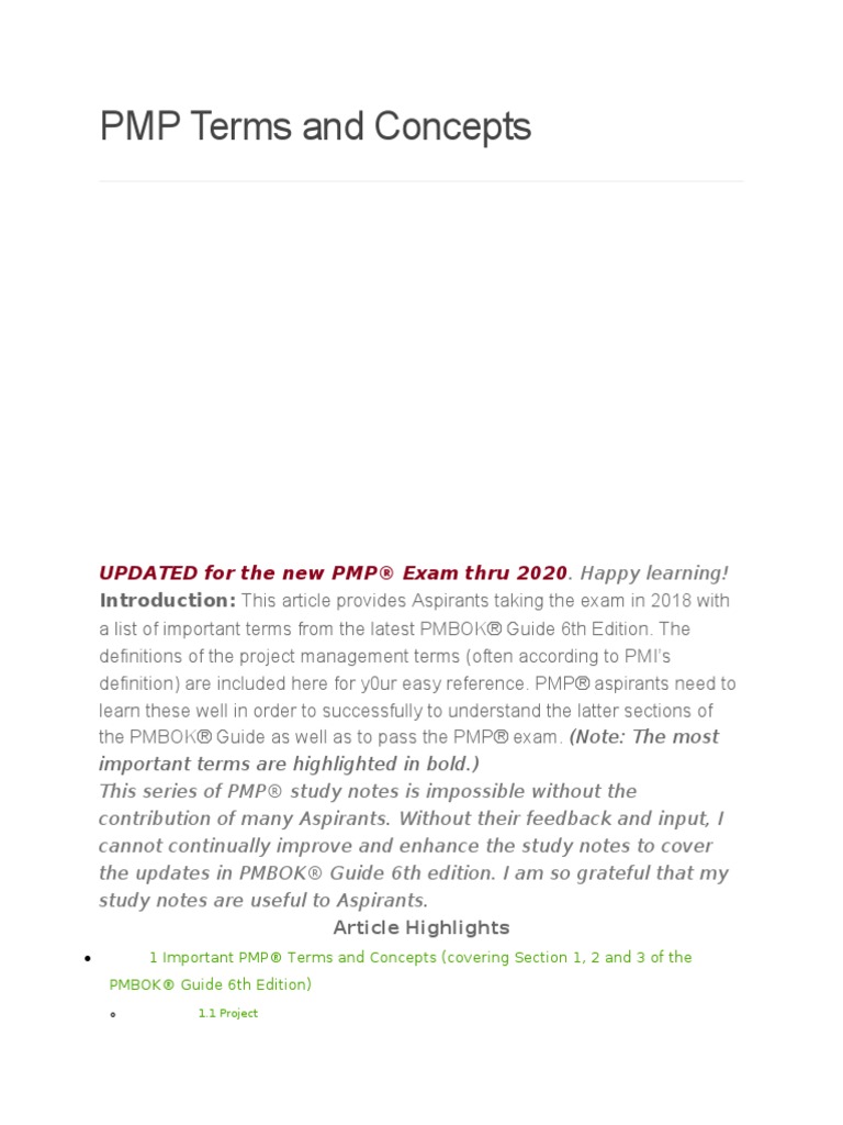 PMP Terms and Concepts | PDF | Project Management | Net Present Value