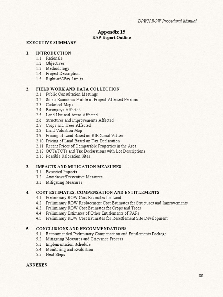 RAP Report Outline for DPWH Projects | PDF