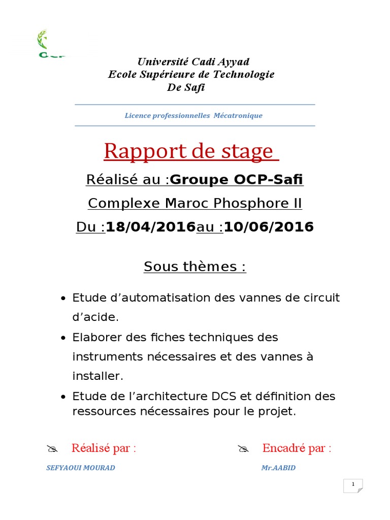 Rapport de Stage LP-Mécatronique | PDF | Soupape | Acide sulfurique