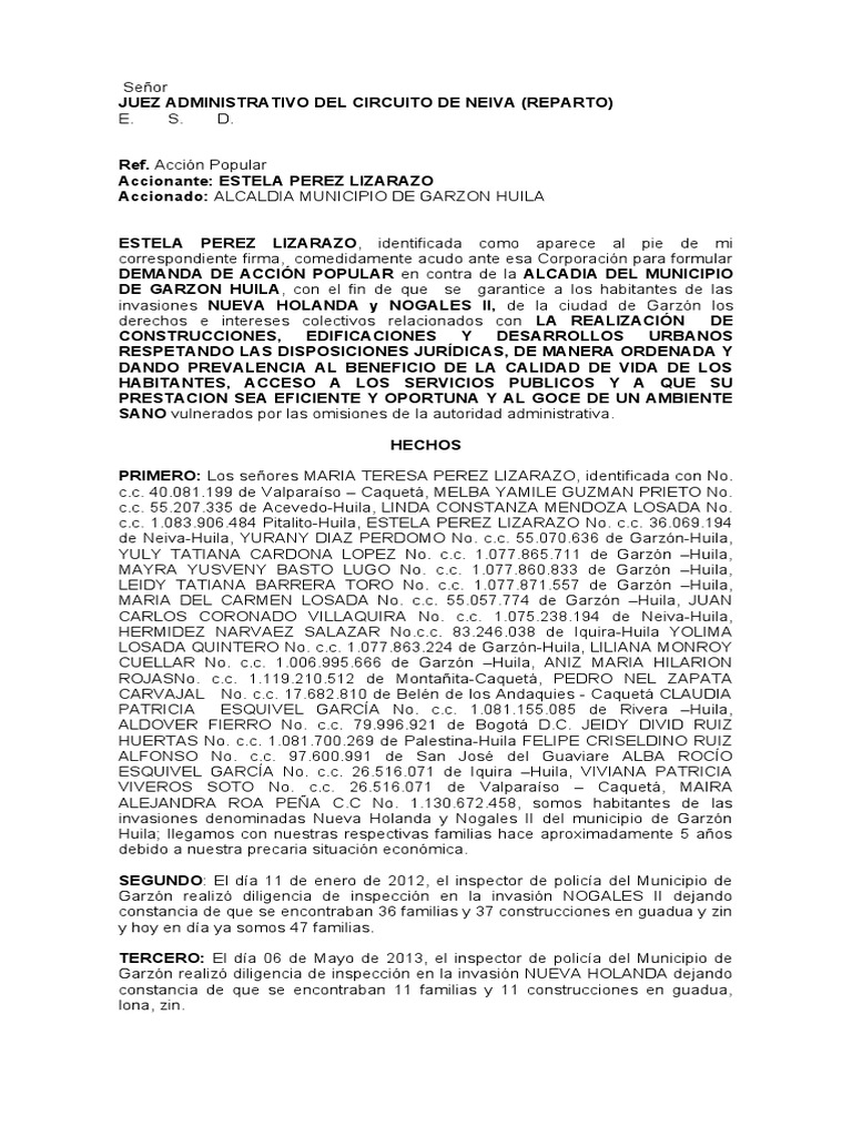 Accion Popular Garzon Yolanda Reina | PDF | Igualdad social | Servicios ...