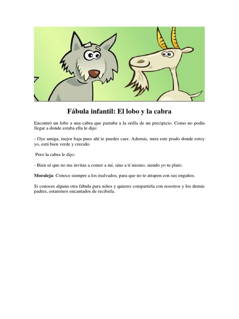 Fábula Infantil, El Lobo y La Cabra, El Astronomo, La Mula y Los Ladrones | PDF
