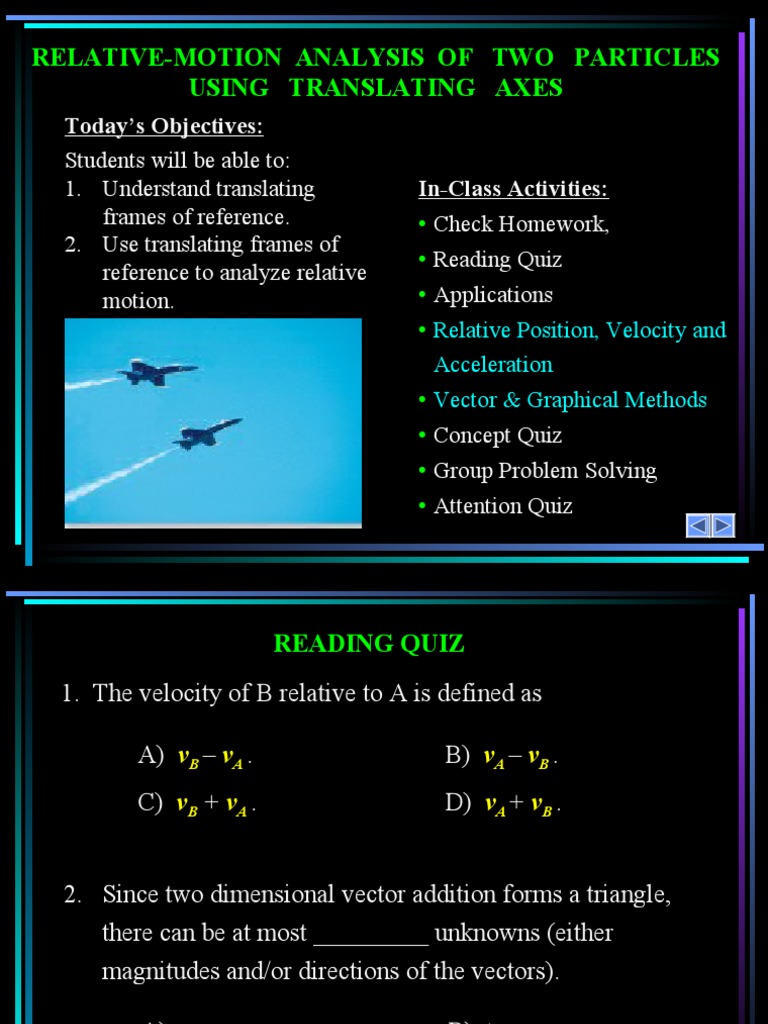 Relative Motion with Translating Axes | PDF | Euclidean Vector ...